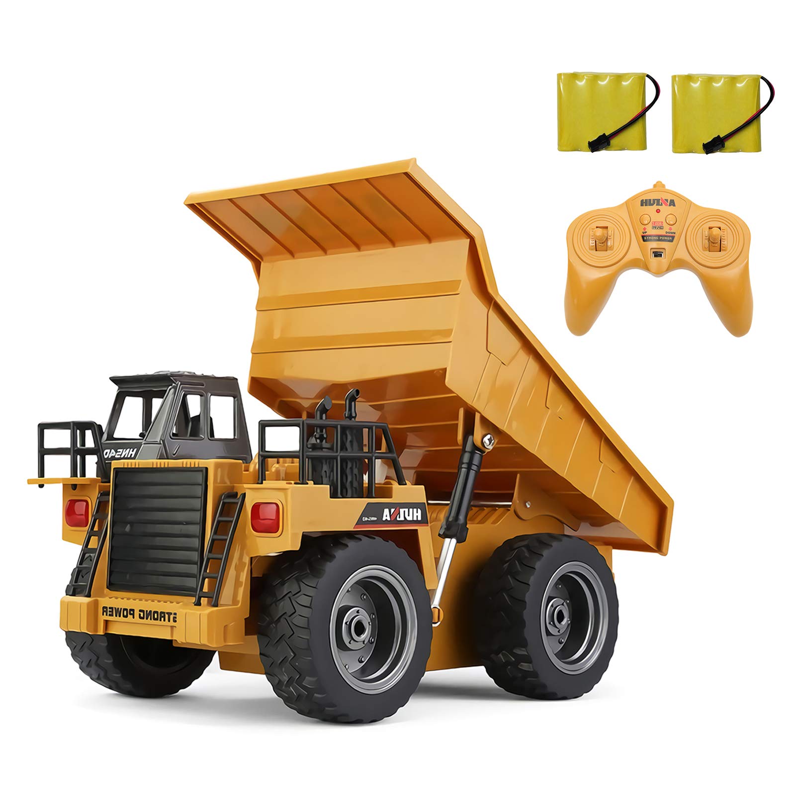 TEMA1985 Remote Control Truck, 1/18 Scale 6 Channel 2.4Ghz RC Dump Truck Construction Vehicle Toy with LED Lights and Simulation Sound for Kids