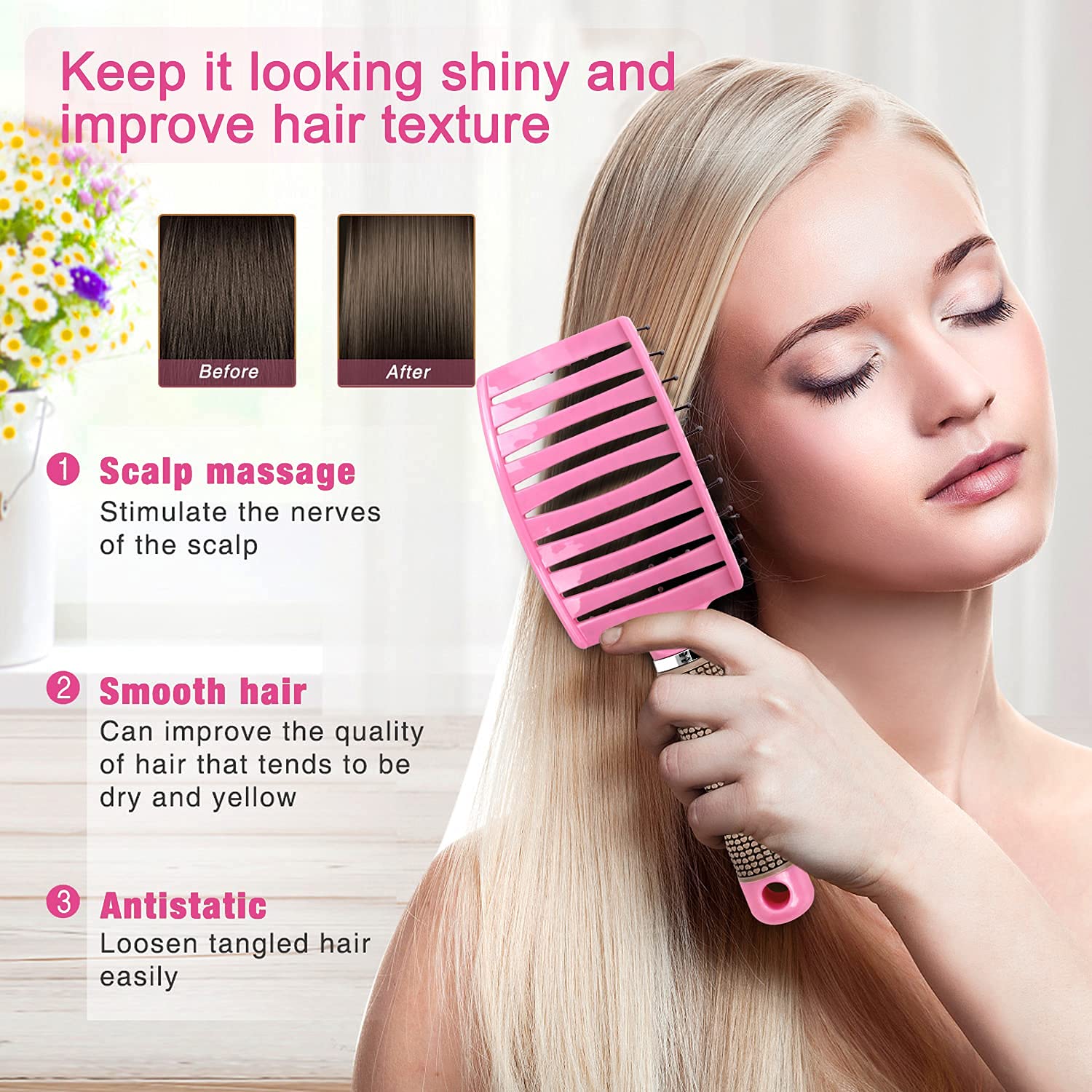 Professional Curved Vented Styling Hair Brush Barber Hairdressing Styling Tools Fast Drying Hair Detangling Massage Brushes (Pink)