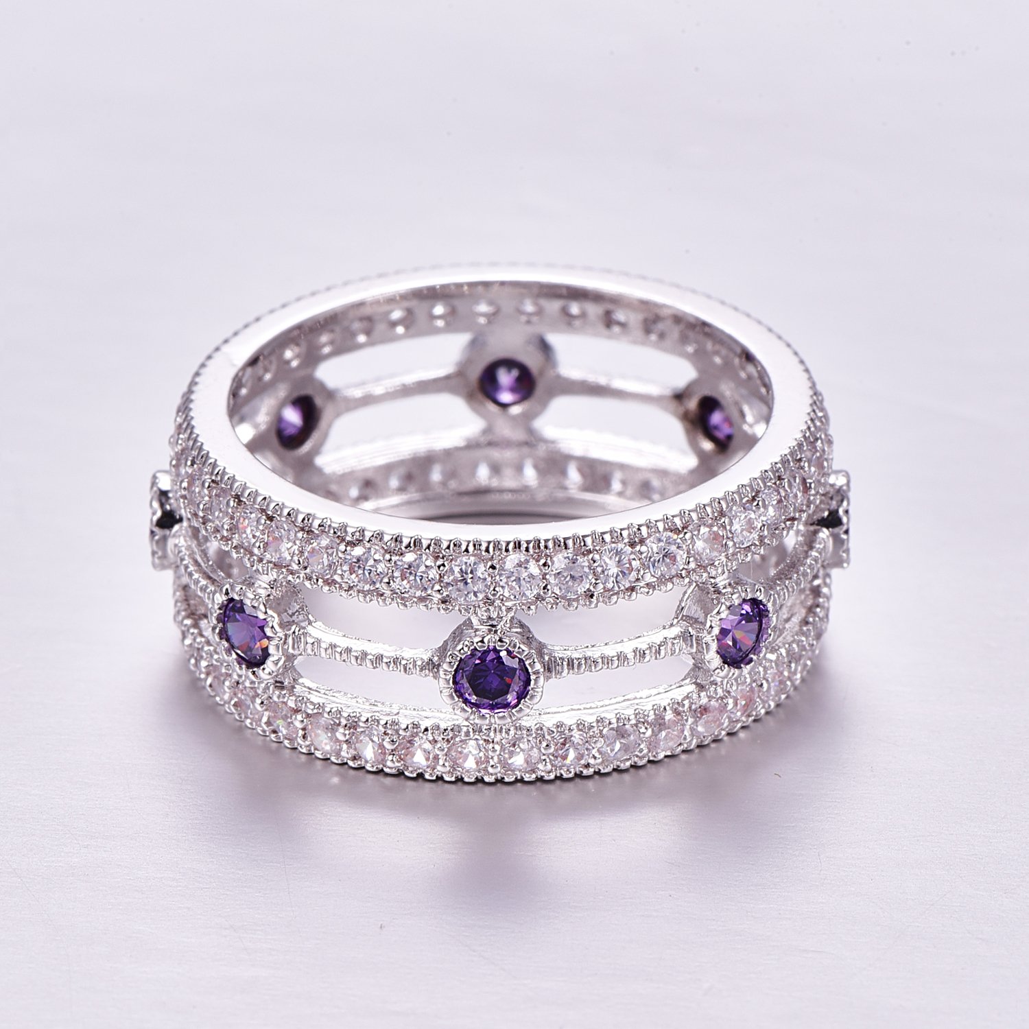 Psiroy 925 Sterling Silver Plated Created Amethyst Filled Wedding Ring Band Size 9