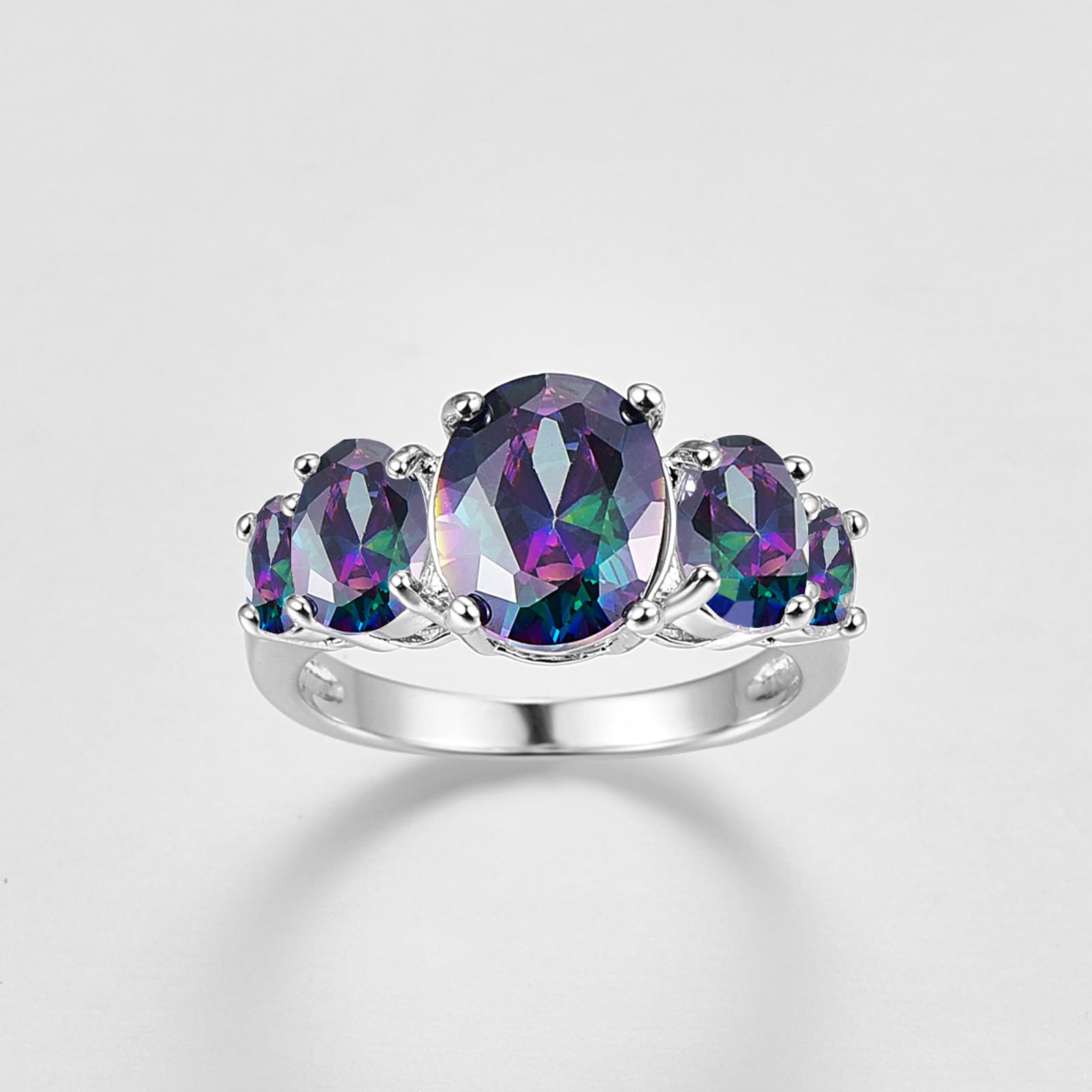 Psiroy Women's 925 Sterling Silver Plated Created Rainbow Topaz Filled Ring Band