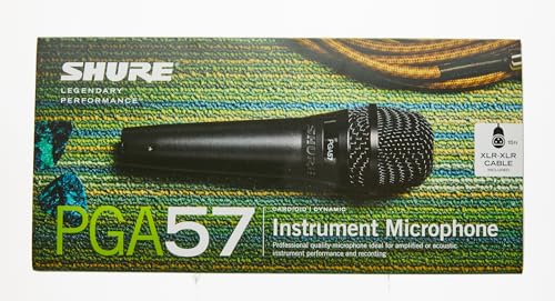 Shure PGA57 Dynamic Microphone - Professional Quality Instrument Mic with Cardioid Pick-up Pattern, 3-in XLR Connector, 15' XLR-to-XLR Cable, Stand Adapter and Zipper Pouch, (PGA57-XLR)