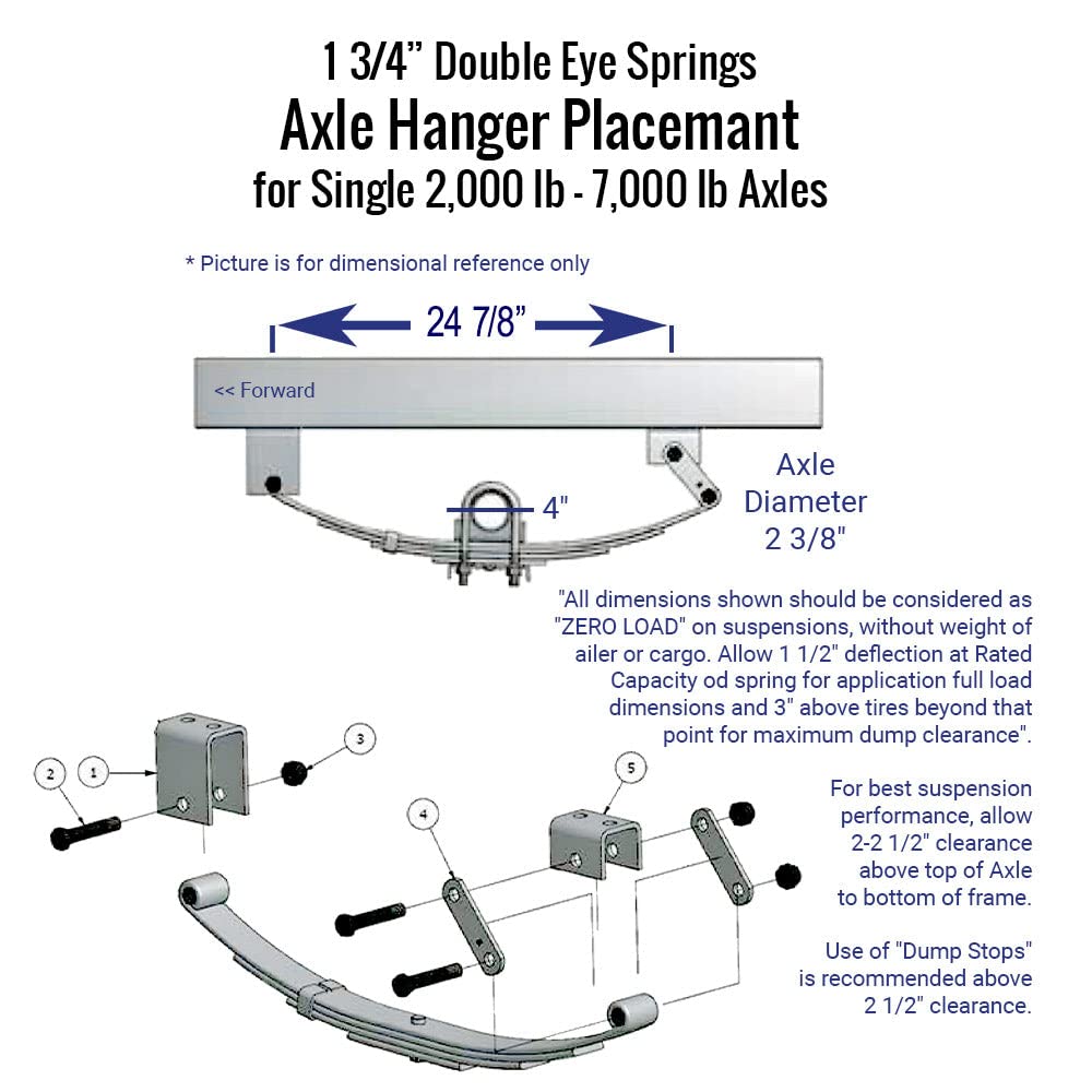 Trailer Double Eye Spring Suspension and Single Axle Hanger Kit for 2 3/8" Tube - 3500 Pound Axle