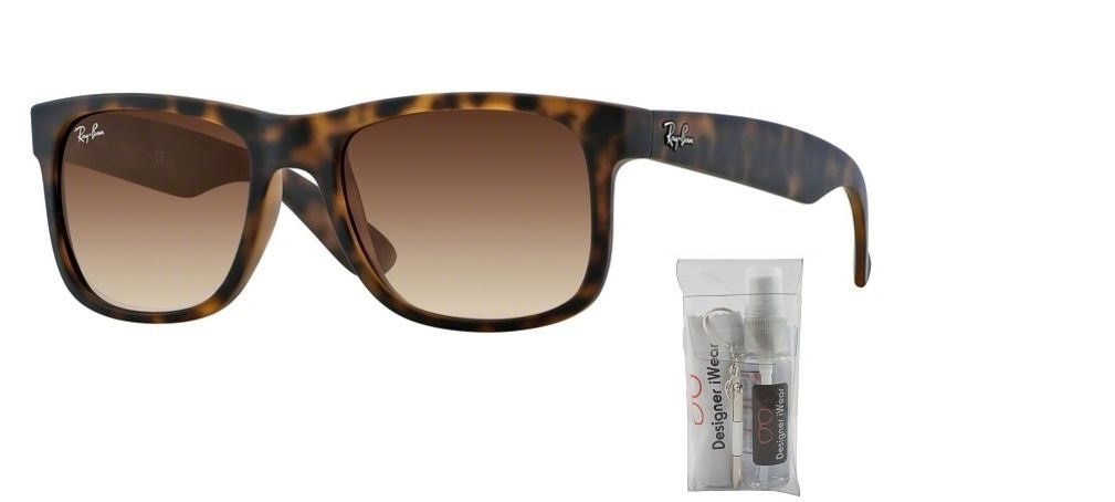 Ray-Ban RB4165 JUSTIN 710/13 55M Rubber Light Havana/Brown Gradient Square Sunglasses For Men For Women + BUNDLE with Designer iWear Eyewear Kit