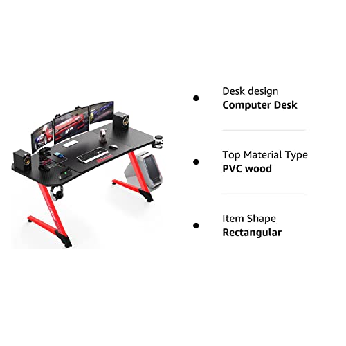 VITESSE Ergonomic Gaming Desk 55 Inch, Z Shaped Office PC Computer Desk with Mouse Pad, Gamer Tables with Gaming Handle Rack, Cup Holder Headphone Hook
