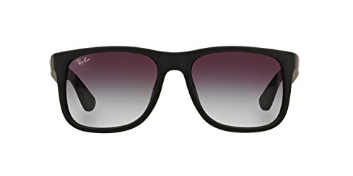 Ray-Ban RB4165F Justin Low Bridge Fit Rectangular Sunglasses, Rubber Black/Light Grey Gradient Dark Grey, 55 mm