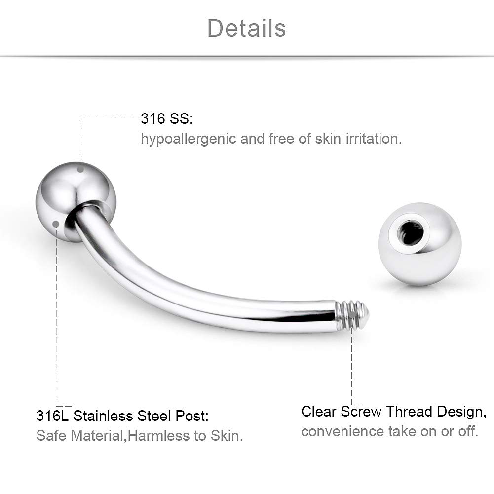 SCERRING 18PCS 20G Stainless Steel Eyebrow Tragus Helix Rook Daith Earrings Lip Ring Barbell With Balls Body Piercing Jewelry 6mm 8mm 10mm Mix Color