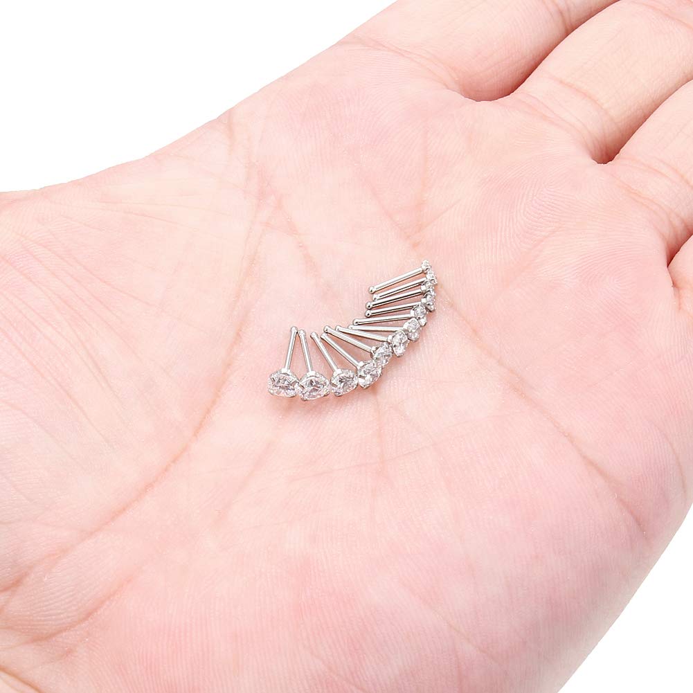 SCERRING 6 Pairs 20G Stainless Steel Nose Bone Rings Studs Nostril Ring Pin Piercing Jewelry Prong Setting 1.5-4mm Clear Cubic Zirconia Silver