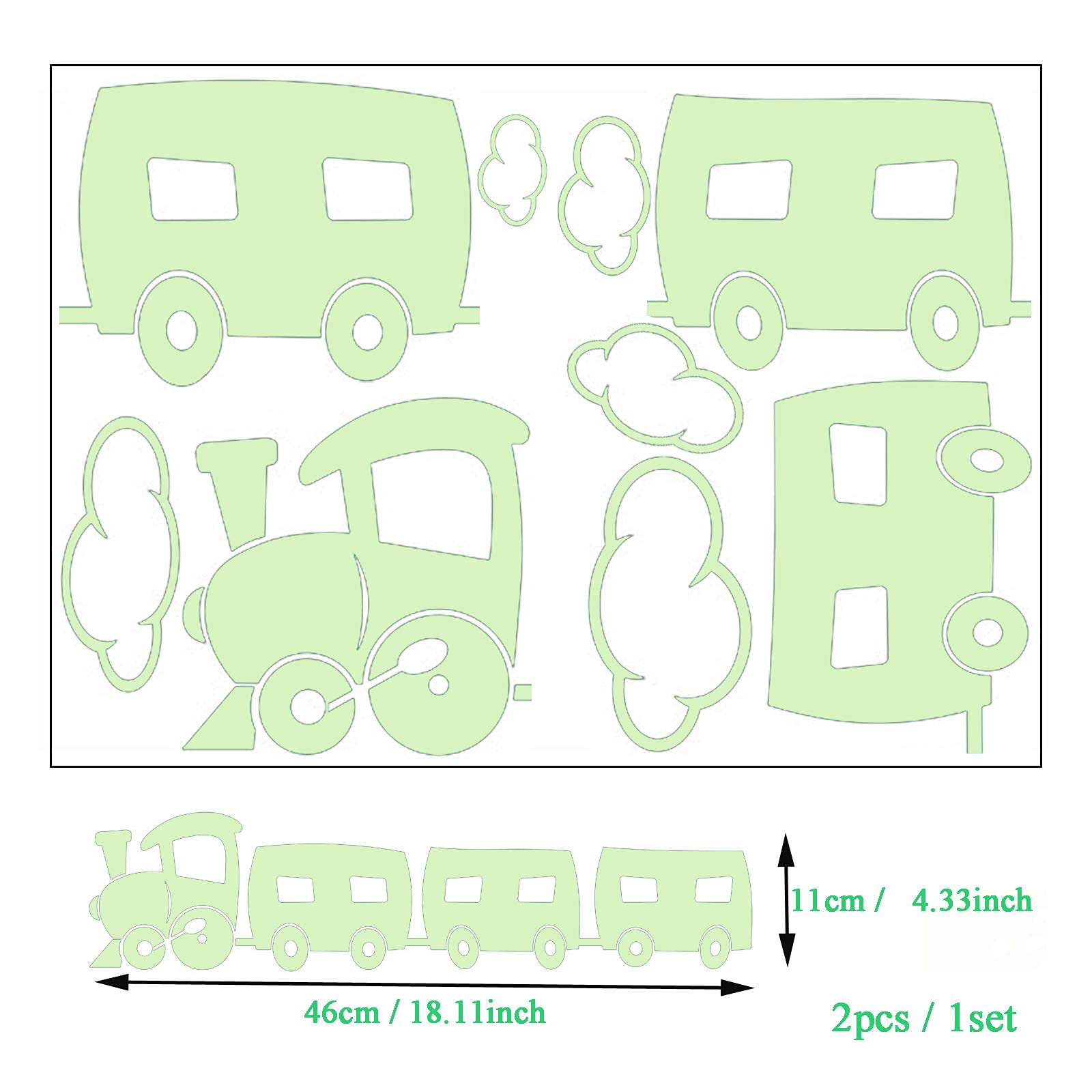 Train Decor,Glow in The Dark Stickers, Nursery Wall Sticker, 2 Pack Trains Wall Stickers for Kids Bedroom Decor