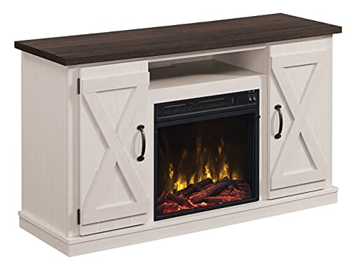 Twin Star Home Cottonwood 55" with 18" TV Stands with Electric Fireplace, Old Wood-White