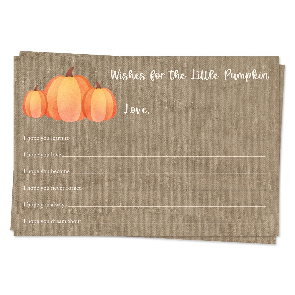 The Invite Lady Pumpkin Wish For Baby Cards Little Baby Shower Wishes Burlap Fall Autumn Sprinkle Halloween Baby Shower Games Activities Gender Neutral Unisex Harvest Lil Pumpkin (24 count)