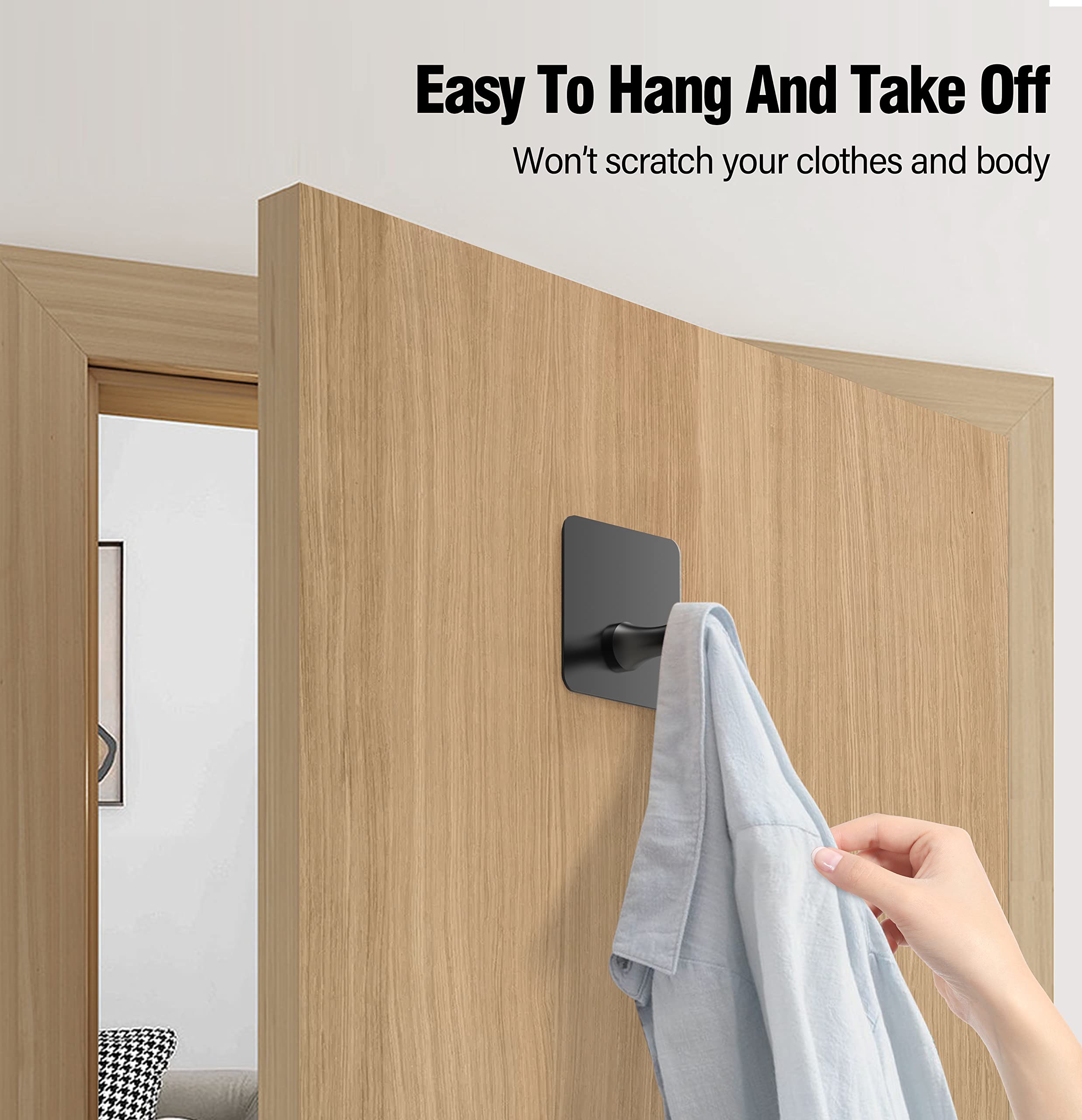 Quavzotu Stick on Hooks, Strong Self Adhesive Hooks for Bathrooms/Kitchen/Cabinet Door, Utility Hooks Sticky Hangers for Walls Hanging Towels/Robe/Coat