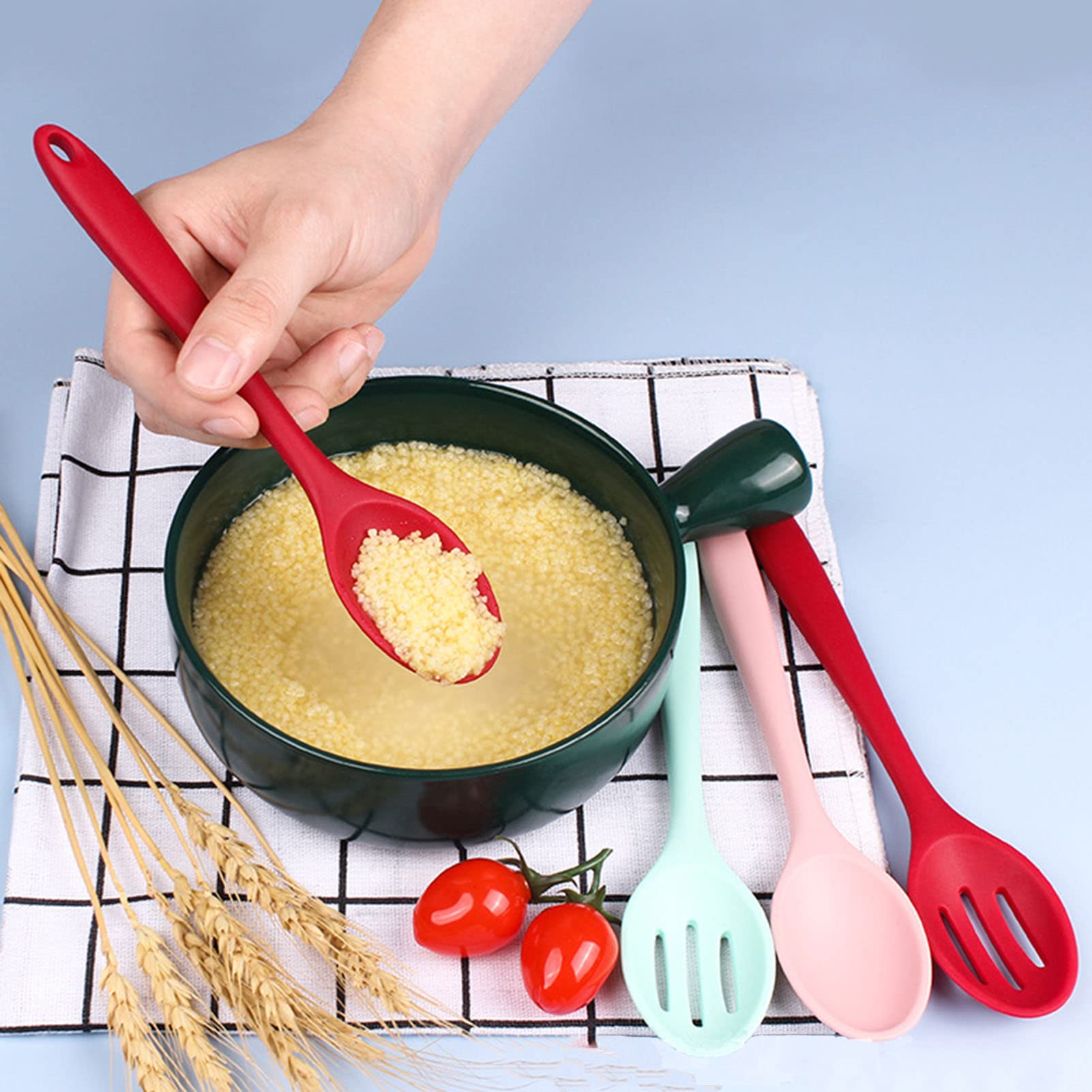 Slotted Spoon, 4 PCS Slotted Serving Spoons, Small Colorful Silicone Stirring Spoon, Mixing Slotted Spoons for Straining Oil and Juices, Getting into Small Jars, and Serving