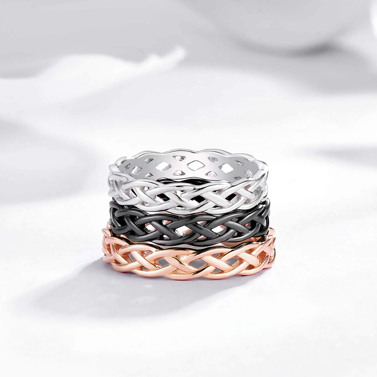 SOMEN TUNGSTEN 925 Sterling Silver Celtic Knot Eternity Band Ring Black Engagement Wedding Band 4mm Size 6.5