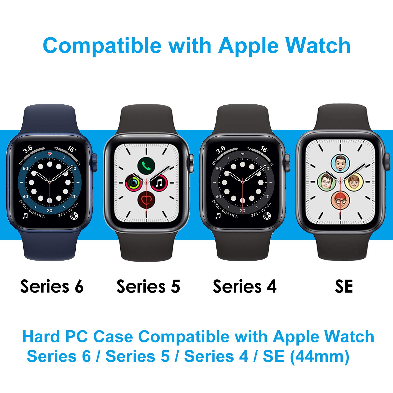 VASG 5-Pack Compatible with Apple Watch Case 44mm, Built-in HD Clear Ultra-Thin Screen Protector Cover Hard PC Case Compatible with Apple Watch Series 4/5/ 6/SE