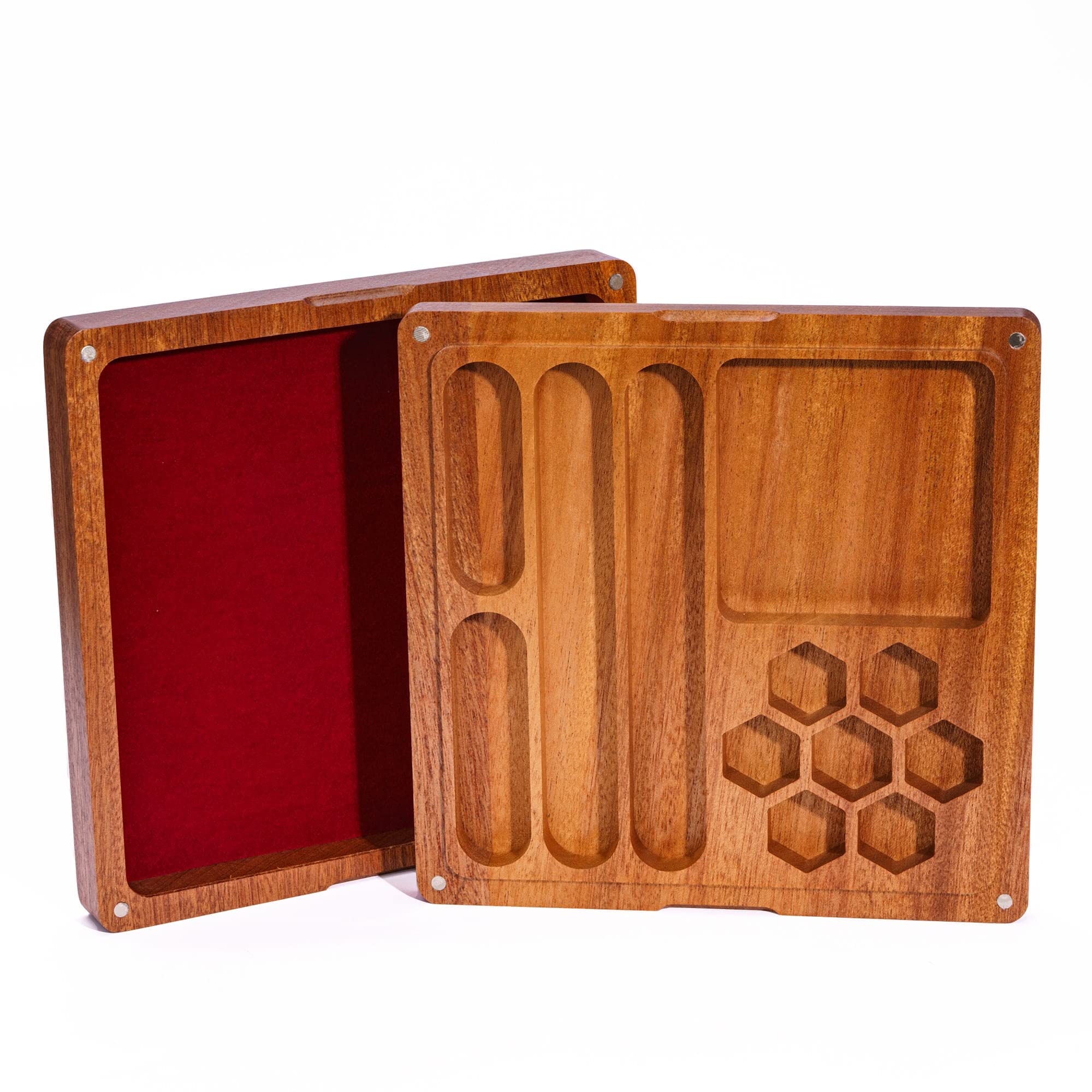 UDIXI 2 in 1 DND Dice Tray, Wooden Dice Box with Magnetic Lid & D&D Dice Holder Case, Dice Tray Combined into One for DND, D&D, RPG, Tabletop Games | Holds 6 Sets of Polyhedral Dice(Sapele Wood)