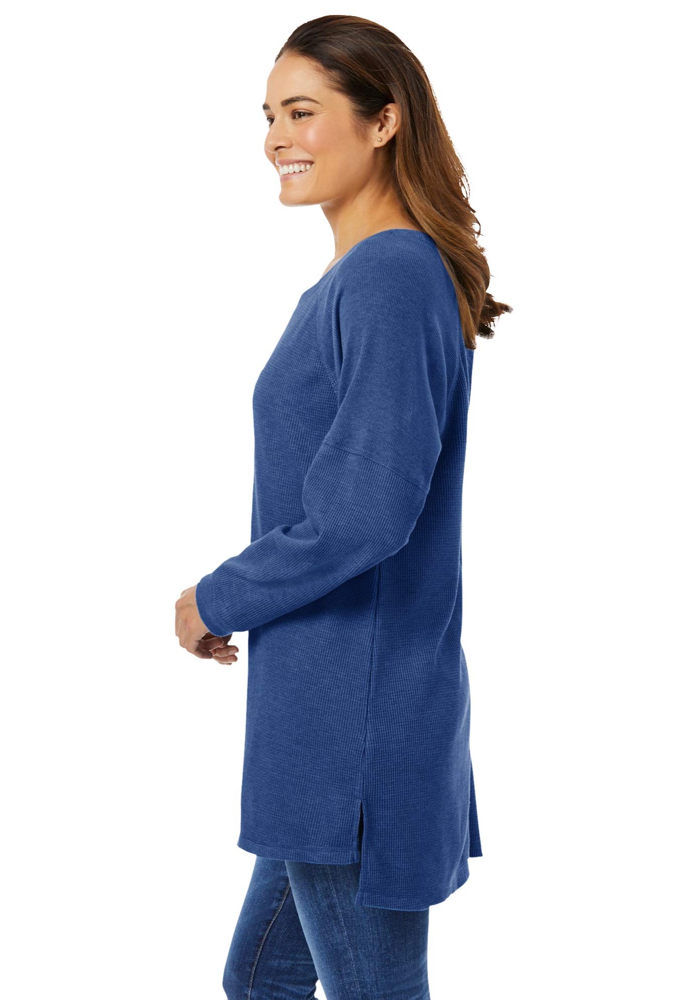 Woman Within Women's Plus Size Washed Thermal Waffle Raglan Sweatshirt - 30/32, Deep Claret Purple