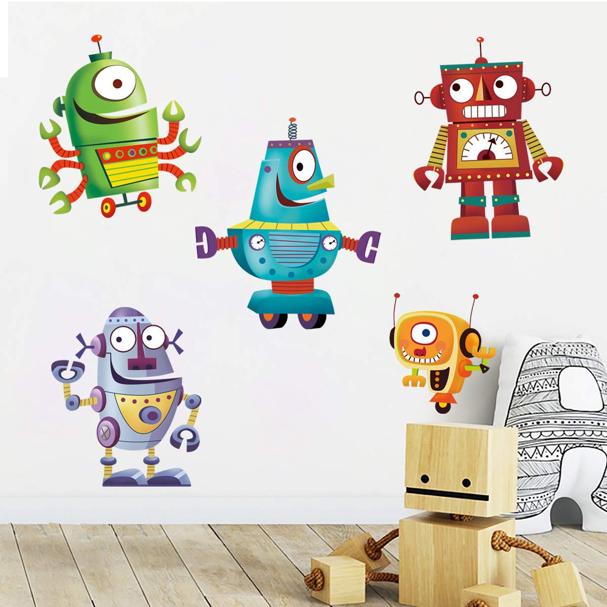 ufengke Cartoon Robot Wall Stickers DIY Removable Vinyl Wall Decals Art Decor for Kids Boys Nursery Bedroom Playroom