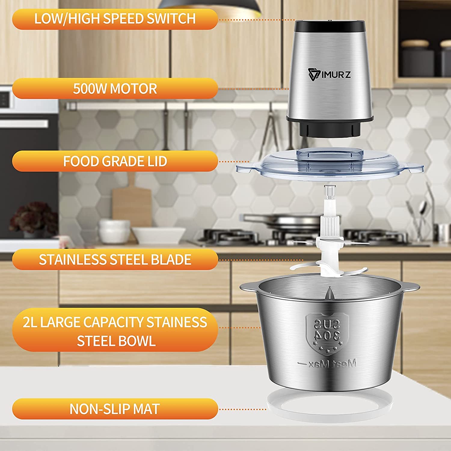 Small Food Processor,IMURZ Mini Food Chopper Electric, Meat grinder Blender(Table Blender) , mini chopper 300W Kitchen ,For Vegetable, Fruit, Onion, Garlic -2 Cup
