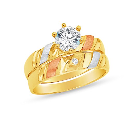 Sonia Jewels Size - 6.5-14k Rose Two Toned Gold CZ Cubic Zirconia Round Bridal Engagement and Wedding Two Ring Set (1.0ct. Center Stone)