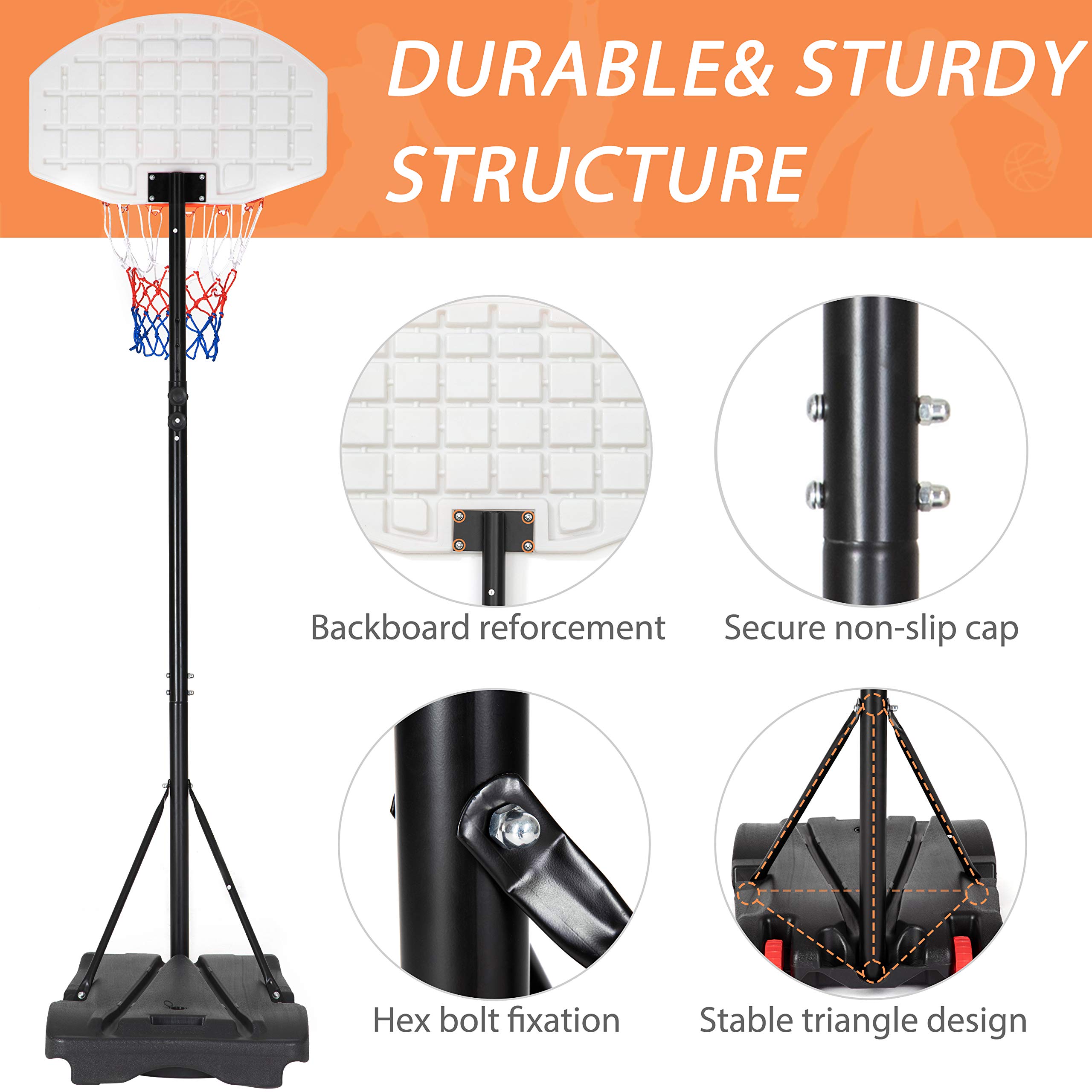 Ubon Portable Basketball Hoop&Goal Basketball Stand Height Adjustable 5.8FT-6.8FT with Wheels