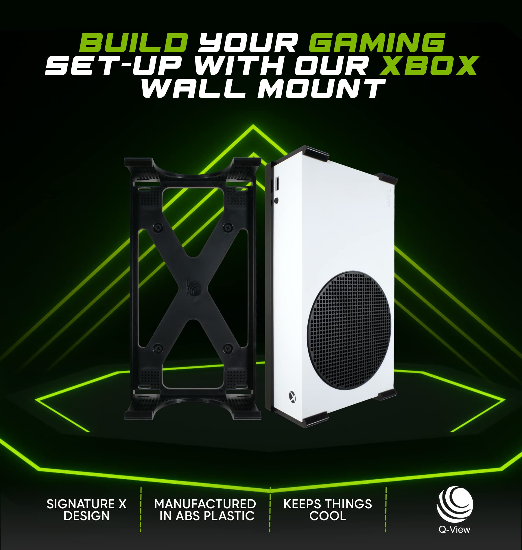 Wall Mount Bracket For Xbox Series S by Q-View - Secure Under Desk Mounting - Signature X Design - Plastic - Black