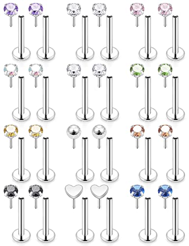 Ylqjksk 20G Nose Rings Stud Surgical Steel Threadless Push in Flat Back Stud Earrings Tragus Cartilage Earrings Lip Ring Medusa Piercing Jewelry for Women Men