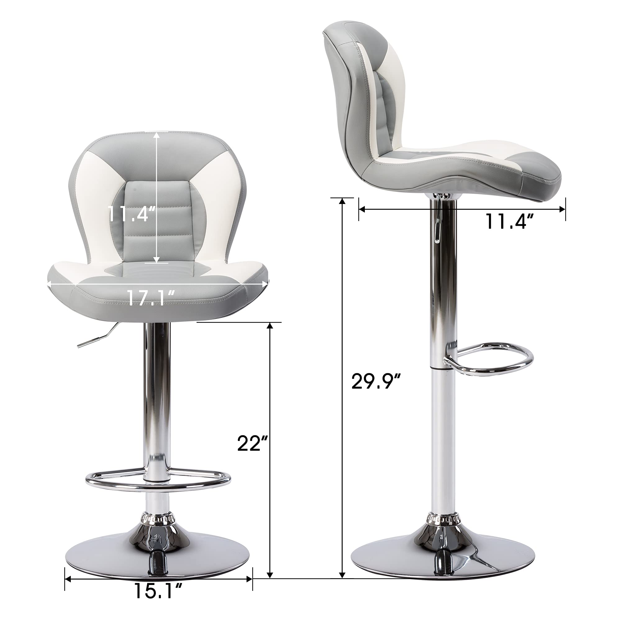 thksbought Set of 2 Bar Stools PU Leather Adjustable Barstools with Back Swivel Stools(Gray)