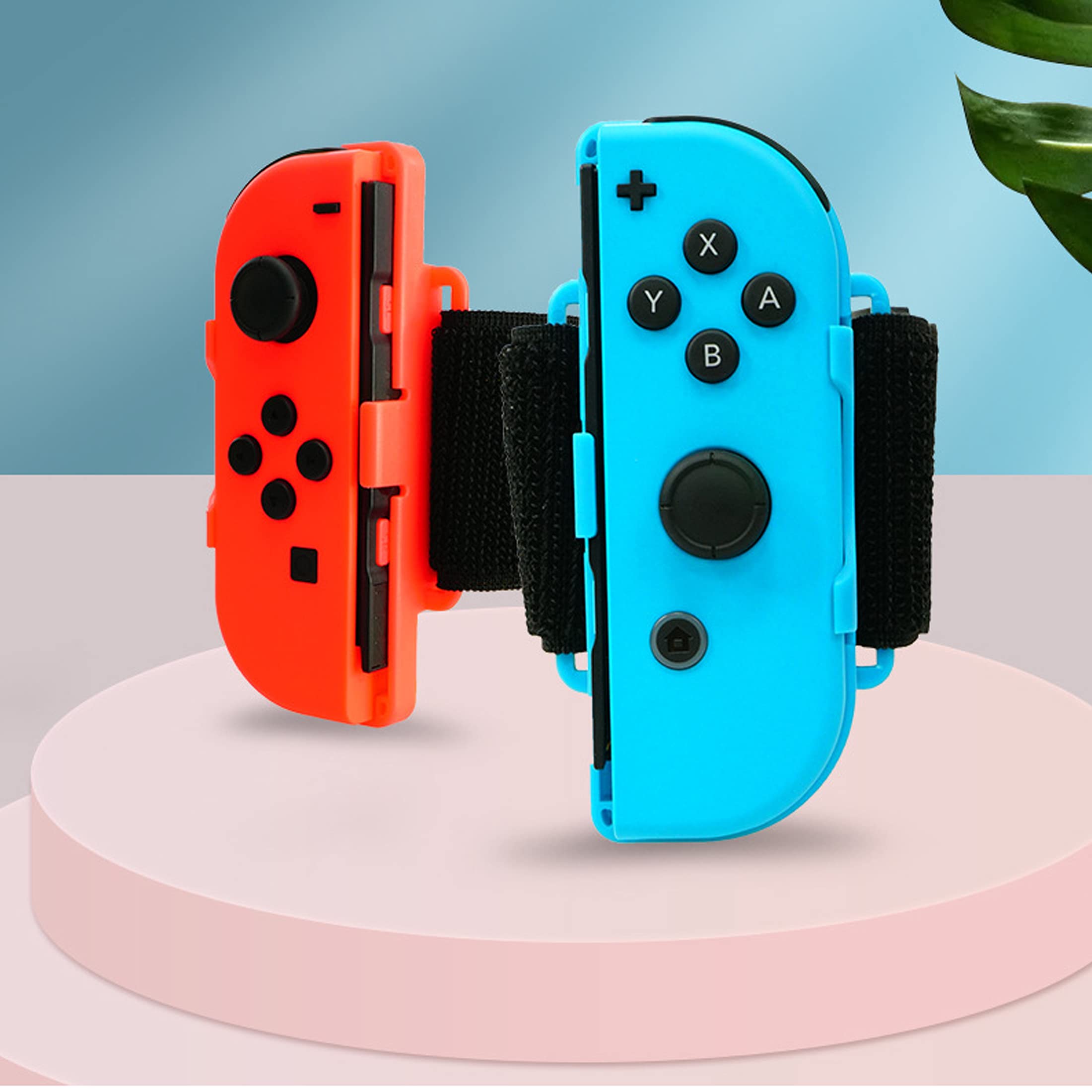YICHUMY 2 Packs Adjastable Wrist Bands Wrist Strap for Switch Controller Just Dance 2019 /Switch Kinetic Game - Blue and Red with 8X Thumbsticks