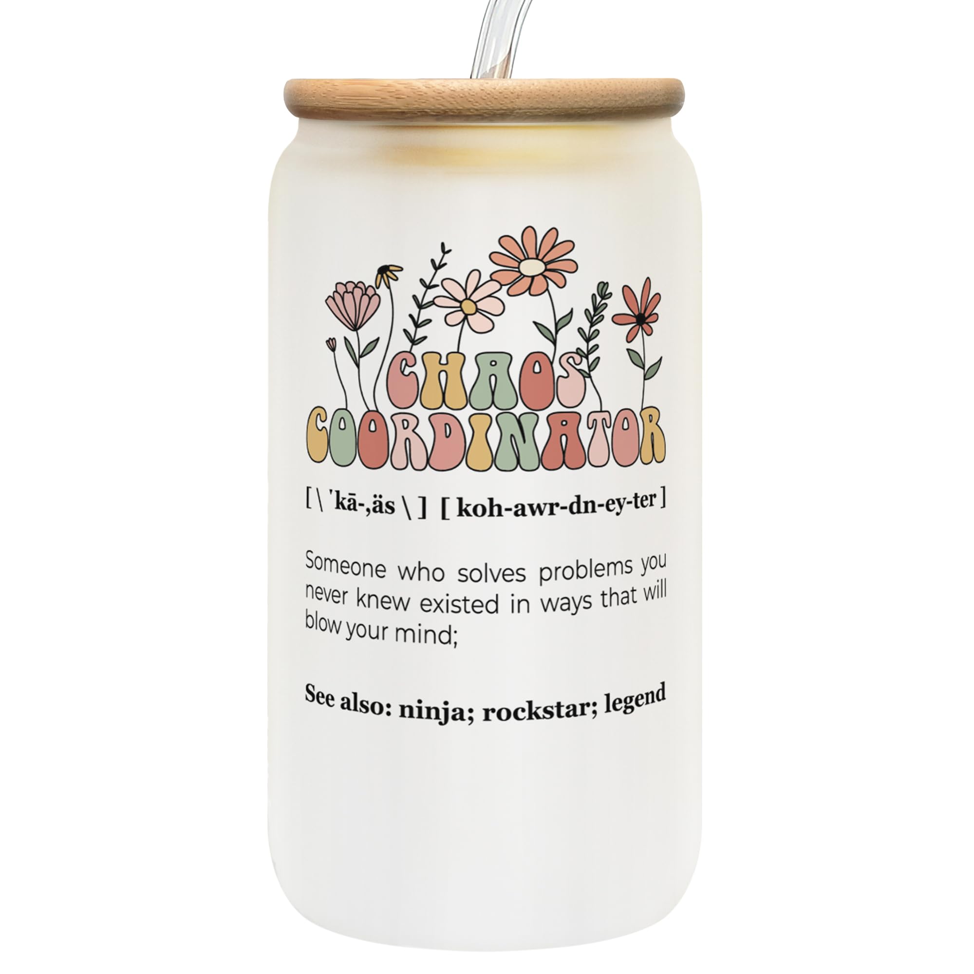 Thank You Gifts for Women - Chaos Coordinator Gifts, Coworker Gifts - Administrative Professional Day Gifts for Boss, Coworker, Manager, Office, Teacher, Nurse - Teacher Appreciation Gifts - Can Glass