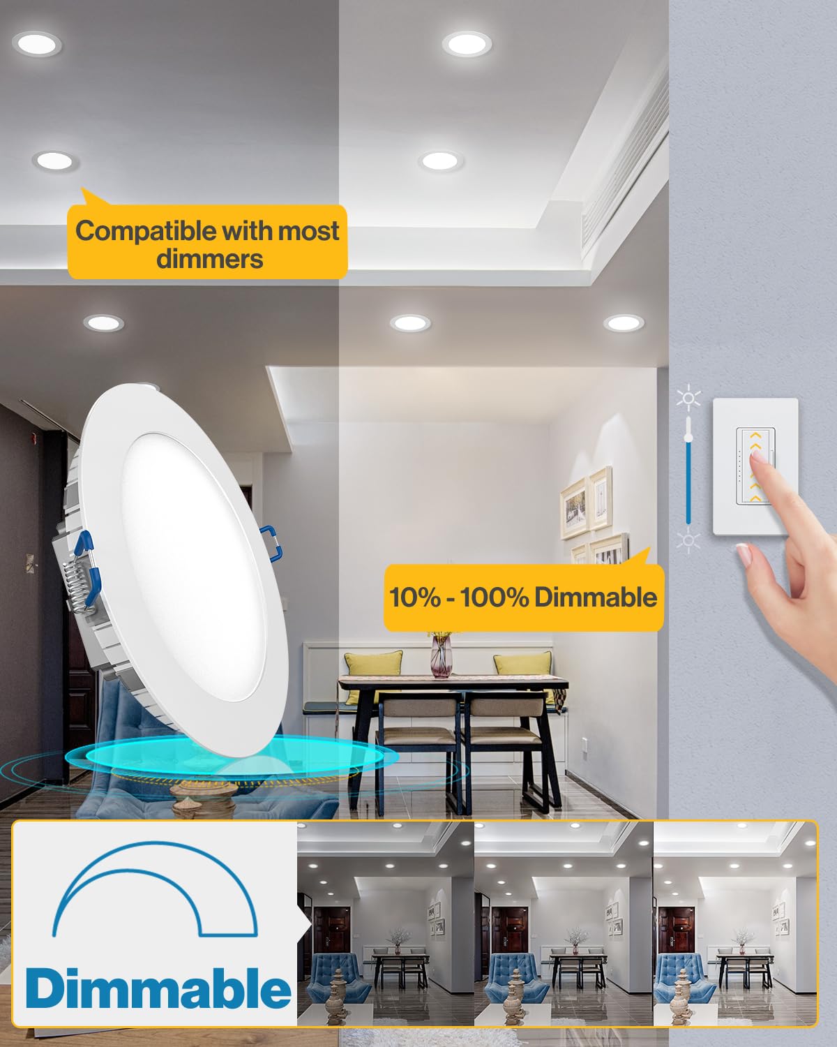 Sunco Lighting 12 Pack 6 Inch Ultra Thin LED Recessed Ceiling Lights Slim, 5000K Daylight, 14W, Damp Rated, Dimmable Canless Integrated Junction Box, ETL Energy Star