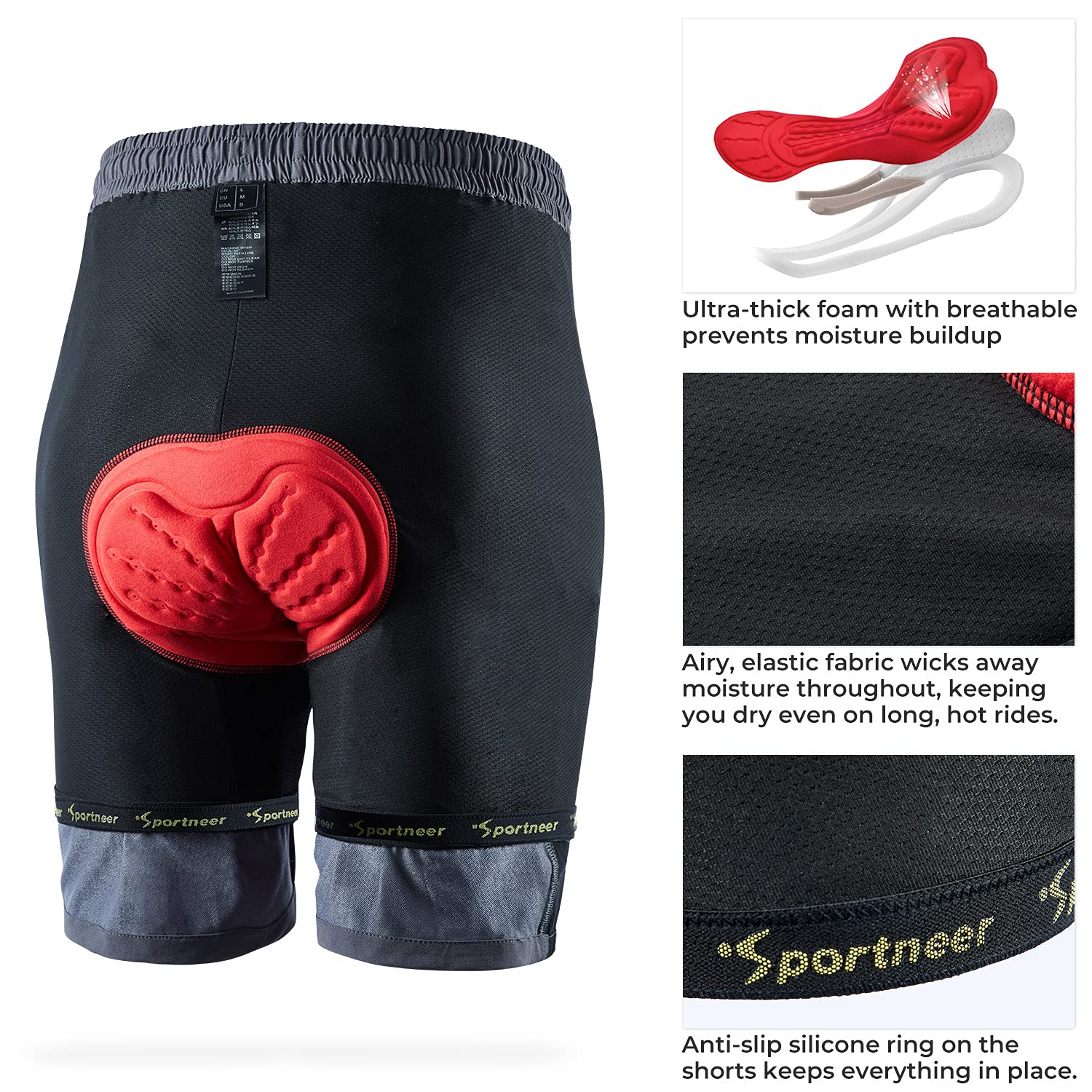 Sportneer Mens Mountain Bike Shorts - 3D Padding MTB Cycling Shorts for Men with Liner and Loose Fit (Medium, Grey)