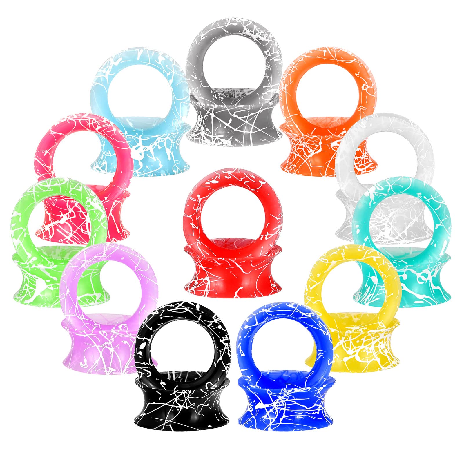 YOFANST 12 Pairs Soft Silicone Ear Gauges Colorful Ear Skin Tunnels with White Lines 00G