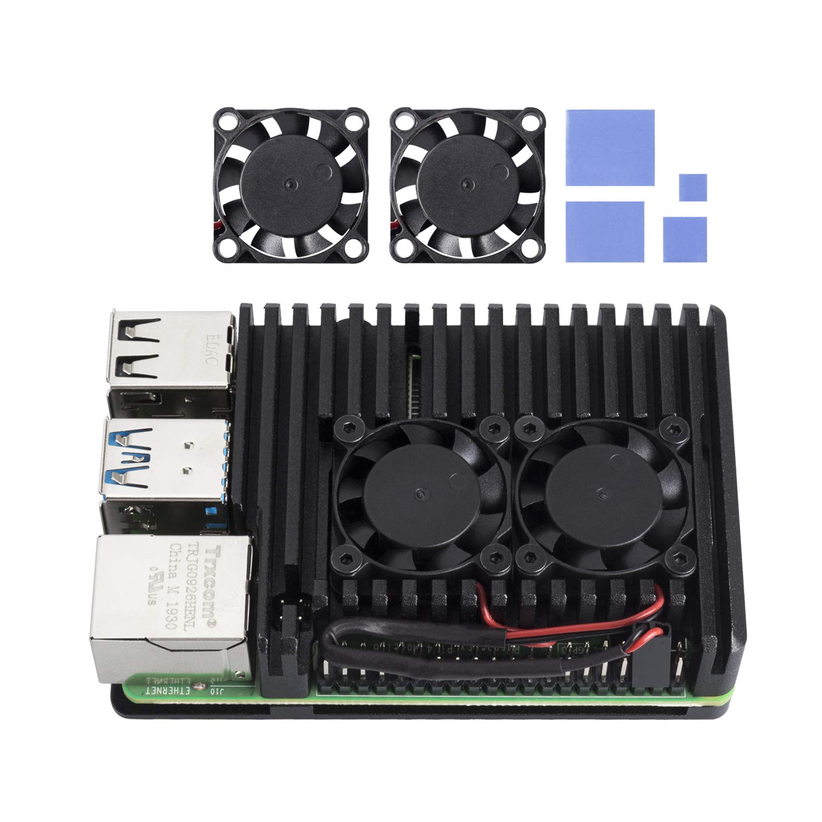 SunFounder Raspberry Pi 4B Aluminum Case with Dual Fan Aluminium Alloy Heatsink for Raspberry Pi 4 Model/Pi 4B