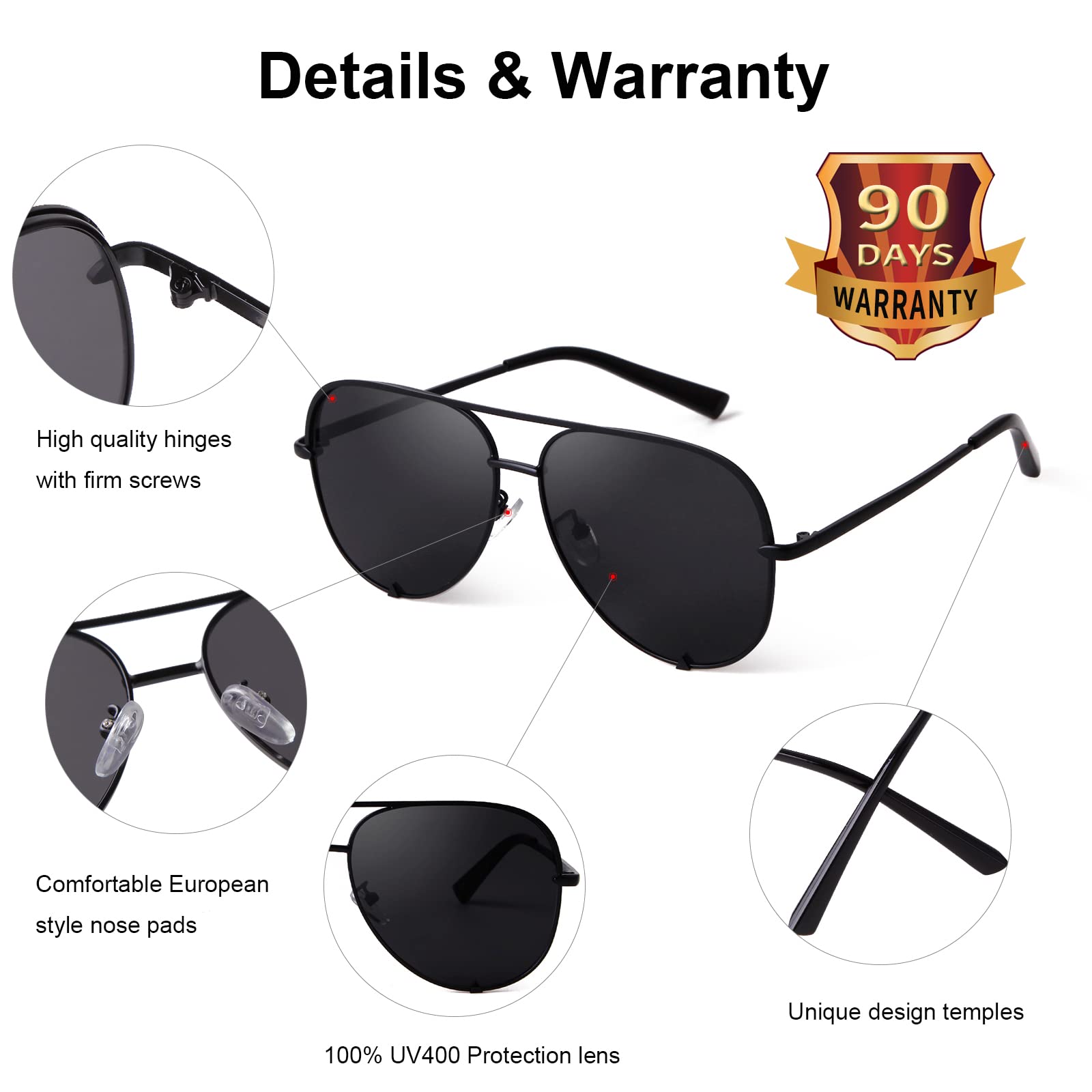 SORVINO Aviator Sunglasses for Women Classic Oversized Sun Glasses UV400 Protection(Black/Black