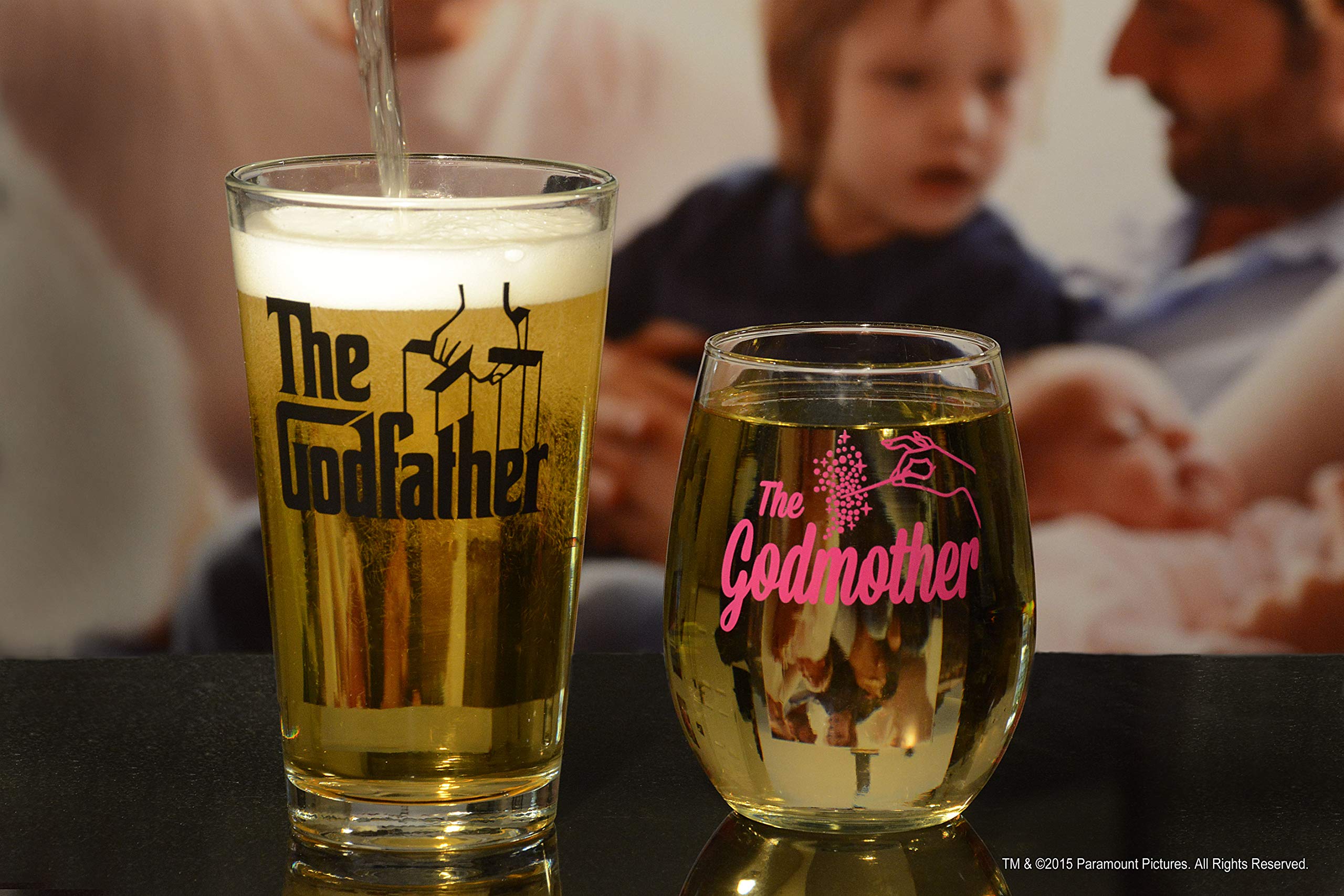 The Godmother Printed Stemless Wine Glass - Premium Quality, Handcrafted Glassware, 15 oz., Collectible Gift Item for Godparents, Birthdays, & Special Occasions