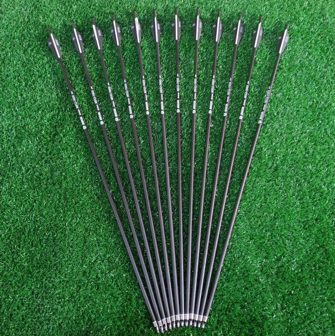 Sososhoot 28" Carbon Arrows 2.95" Feather Spine 500 Hunting Arrows for Compound Bow Recurve Bow