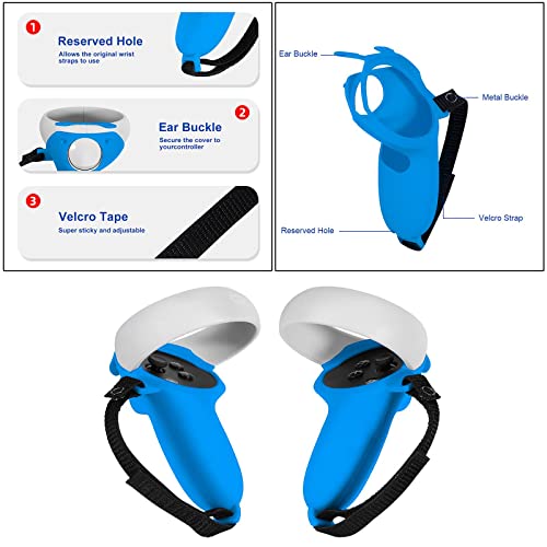 balikha Silicone Touch Controller Grip Protective Cover Sleeve for Quest 2 VR, Ease to Install Remove - Blue