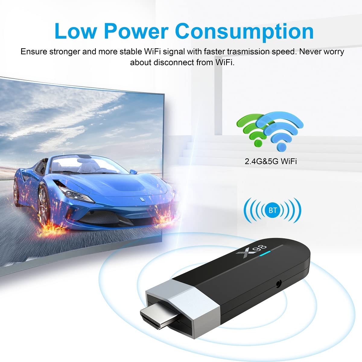 Sofobod X98 TV Stick Android 11.0 TV Box 2GB RAM 16GB ROM 2.4G/5G Dual WiFi BT 4.1 Smart TV Stick H.265 Decoding HD 4K