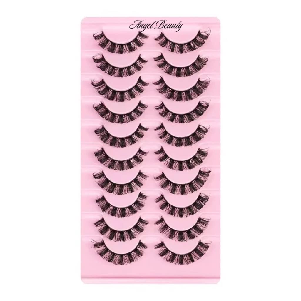 Volume Mink Russian Strip Lashes 10 Pairs- Mixed Styles- Natural, Wispy, D Curly, Fluffy/Extension Look Alike by Angel Beauty