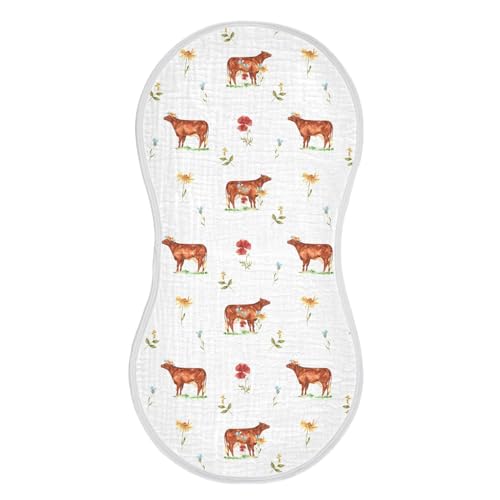 vvfelixl Muslin Burp Cloths Cows Wildflowers Baby Washcloths for Baby Girl Boys 2 Pack White