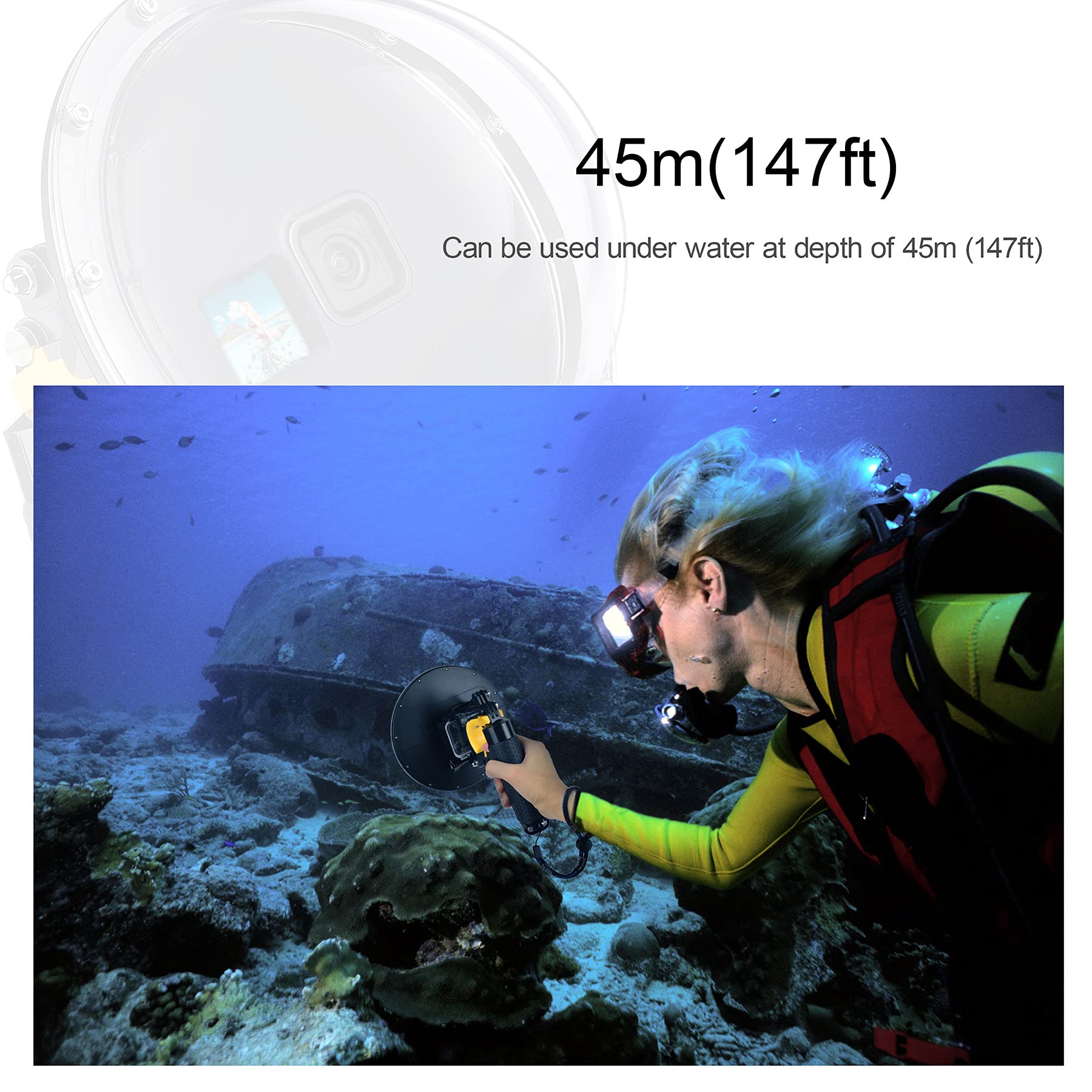 YALLSAME Waterproof Dome Port for GoPro Hero 9 10 11 12 with Floating Hand Grip/Trigger/Front View, Underwater Diving Snorkeling Protective Dome Housing Case Accessories Kit for GoPro11 10 9 Black
