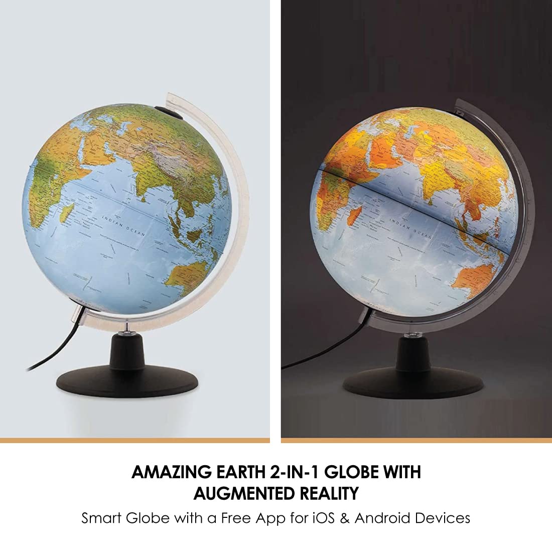 Waypoint Geographic Amazing Earth 2-in-1 Globe with Augmented Reality, 10β Illuminated World Globe, Smart Interactive Globe with Stand, Blue Ocean