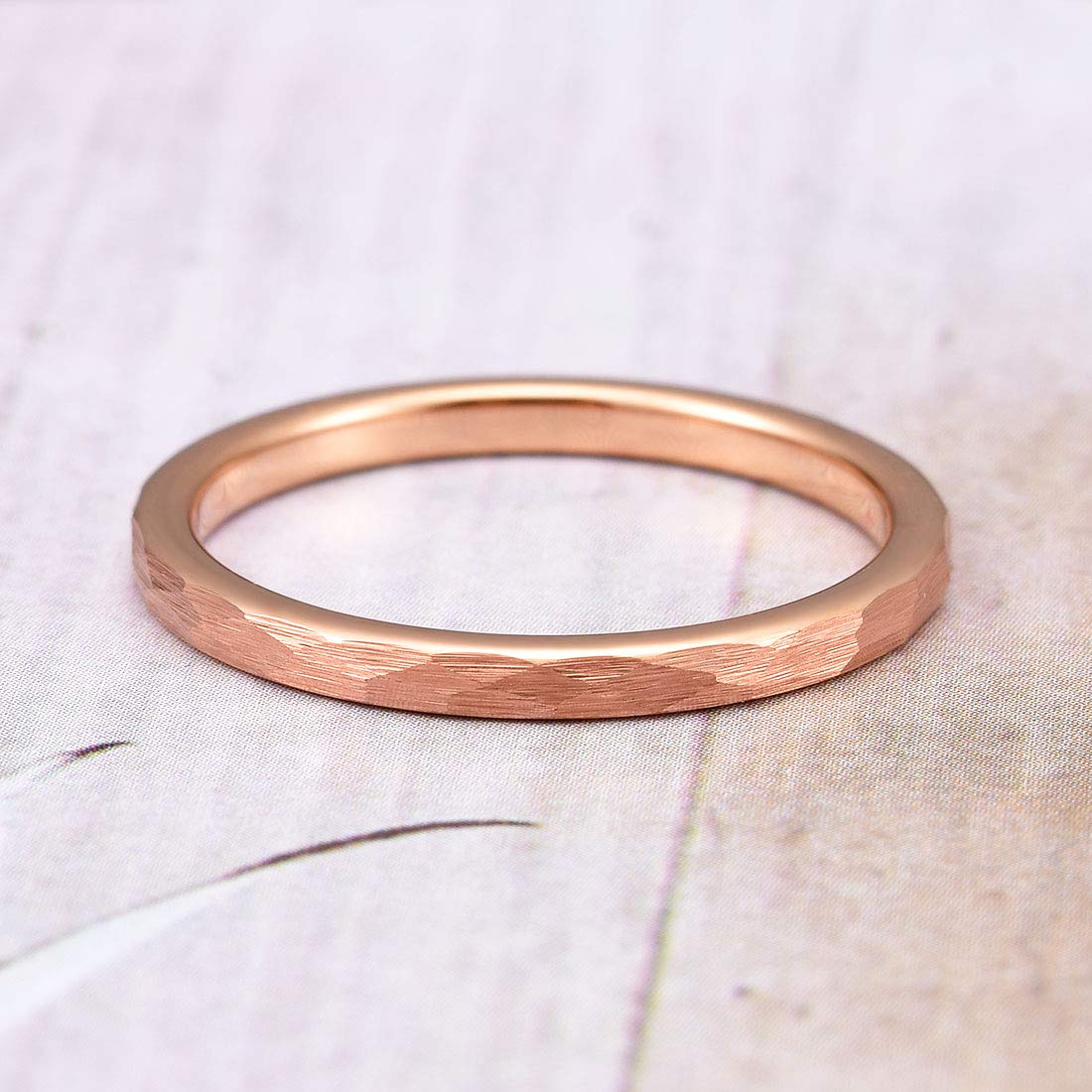 THREE KEYS JEWELRY 2mm Womens Charming Jewelry Tungsten Hammered Brushed Wedding Carbide Ring Band for Women Engagement Rose Size 9