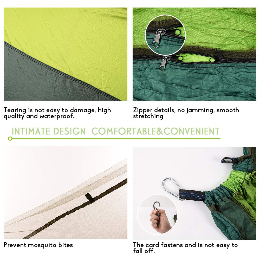 TAVOLOZZA Camping Hammock with Mosquito/Bug Net, 10ft Hammock Tree Straps and Carabiners, Easy Assembly, Portable Parachute Nylon Hammock for Camping, Backpacking, Survival, Travel, Indoor & More