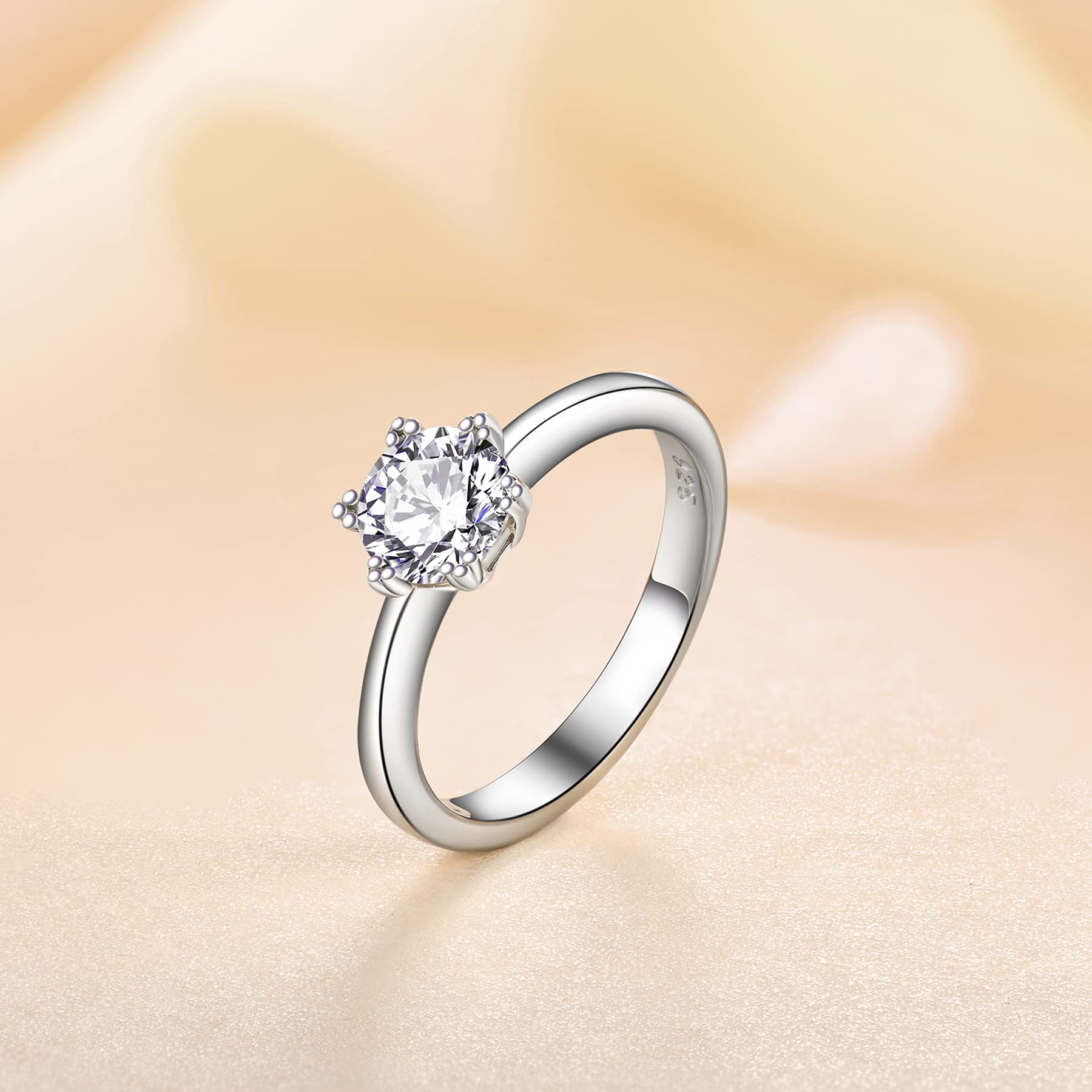 YL Solitaire Engagement Rings 925 Sterling Silver 18K White Gold Plated Round 6mm Cubic Zirconia Wedding Jewelry for Women-size6