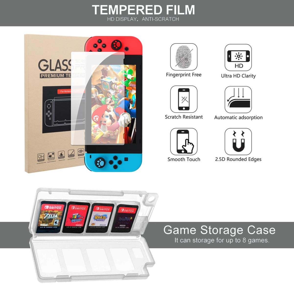 Switch Accessories Bundle, Kit with Carrying Case, Protective Case with Screen Protector, Compact Playstand,Game Case, Joystick Cap, Charging Dock, Grip and Steering Wheel for Nintendo Switch(20-in-1)