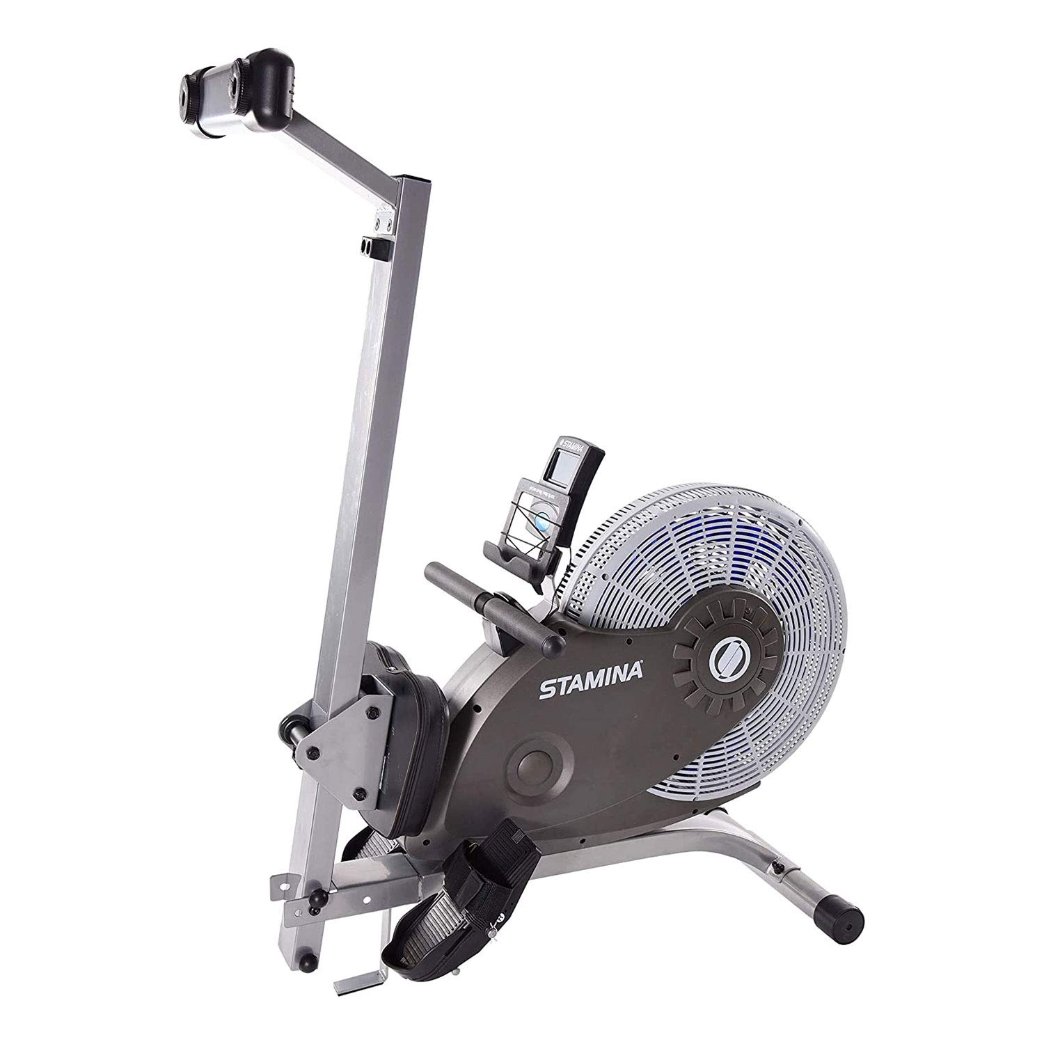 Stamina 1406 ATS Air Transfer System Portable Folding Cardio Exercise Fitness Air Rower Rowing Machine with Wheels, LCD Display, and Device Tray, Gray