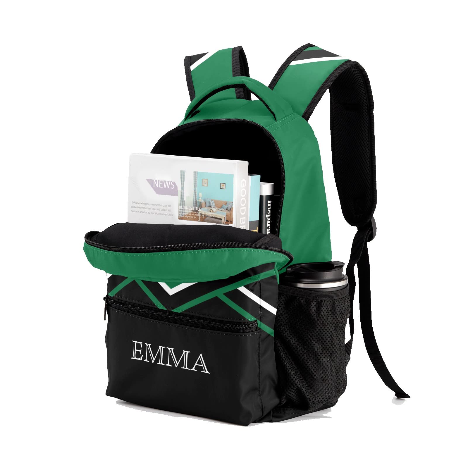 Zaaprint Green Waterproof Cheer Cheerleaders Backpack with Name Text for Women Men Gift
