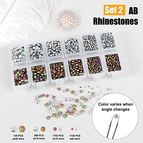 UOONY 10272pcs Hotfix Rhinestones, Flatback Glass Gems Set with 4 Sizes Clear and AB Crystal, 12 Mixed Color Rhinestones Bulk for Crafts Makeup Nails Face Clothes Shoes