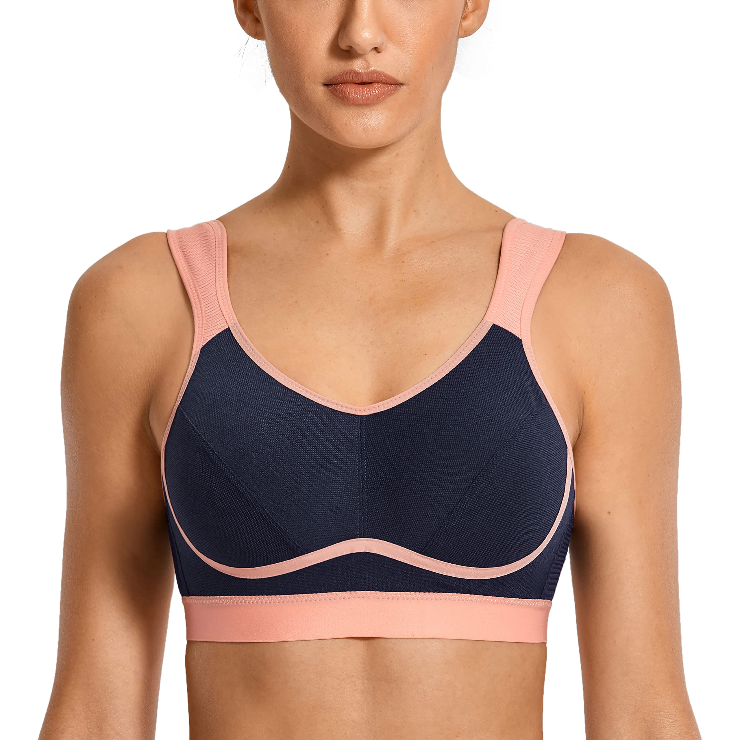 SYROKAN Women's Sports Bra Wireless Comfort High Impact Support Bounce Control Plus Size Workout Bra Navy 38C